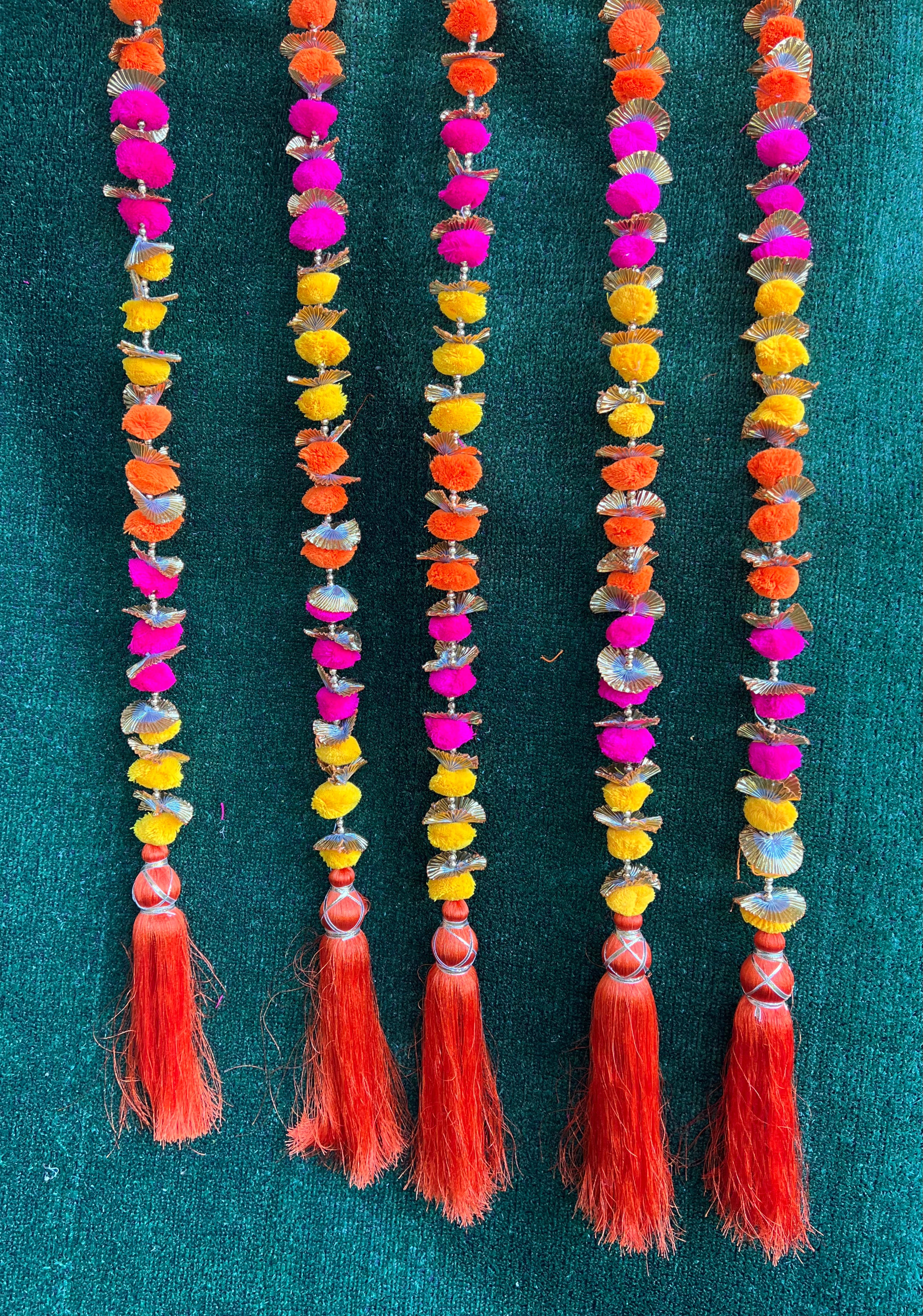 Large Pompom Garland with Tassels- Set of 2 – Krishna HomeDecor